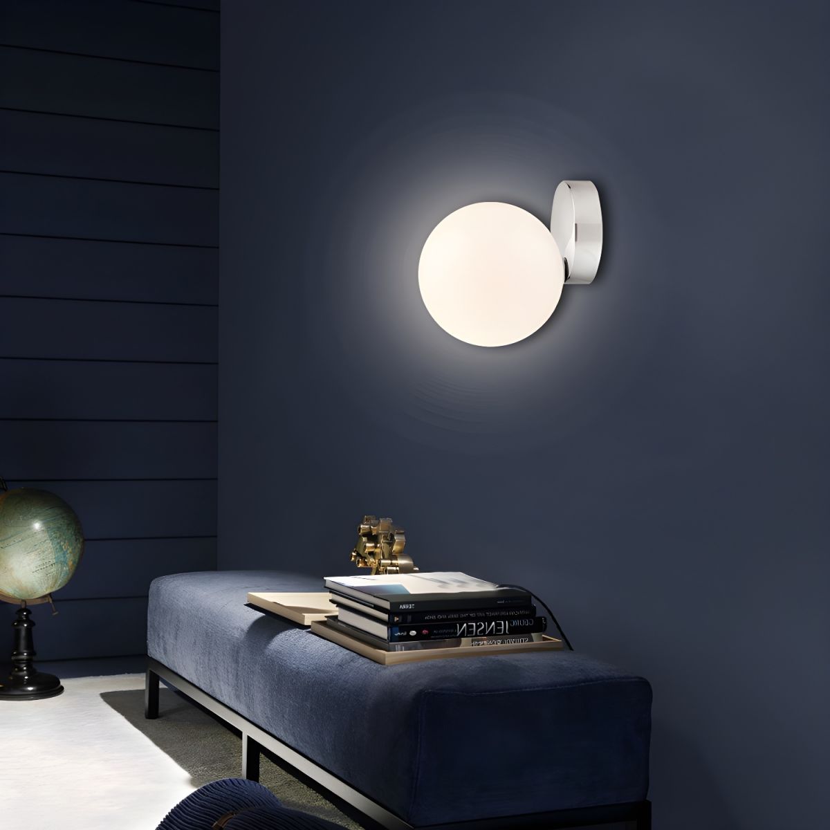 Silver Global Wall Mounted Lamp Contemporary 1 Bulb Opal Glass Sconce ...