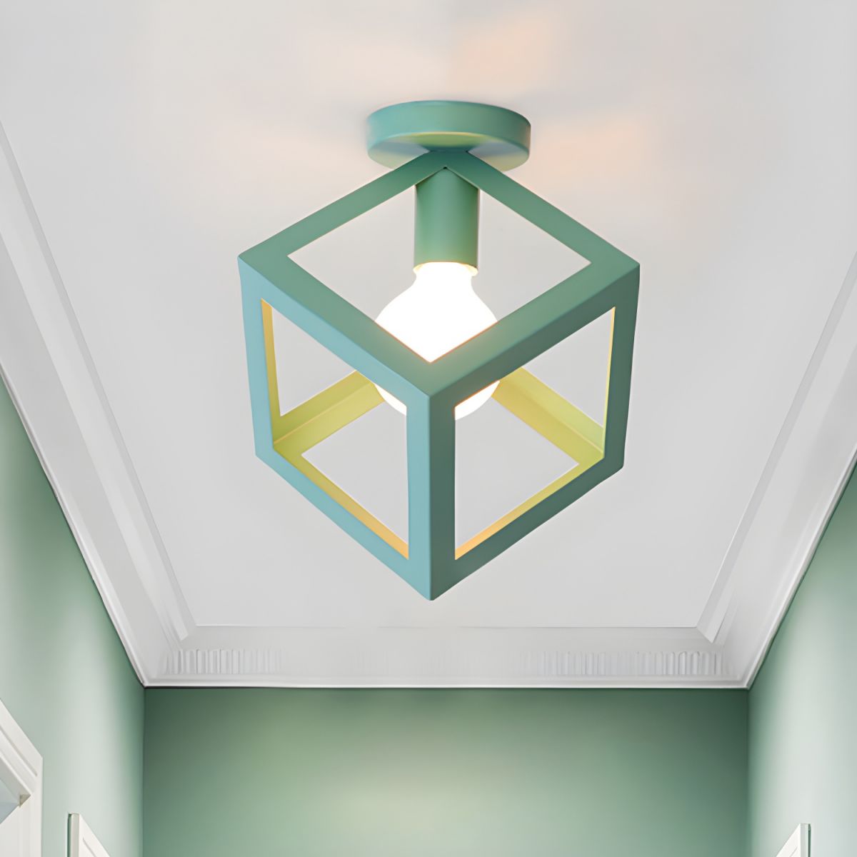 Square Bedroom Semi Flushmount Contemporary Metal 1 Bulb Blue Flush ...