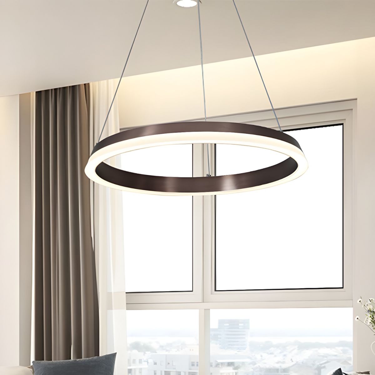 Hoop Shaped LED Pendant Chandelier Simple Metal 1/2 Light Brown and ...