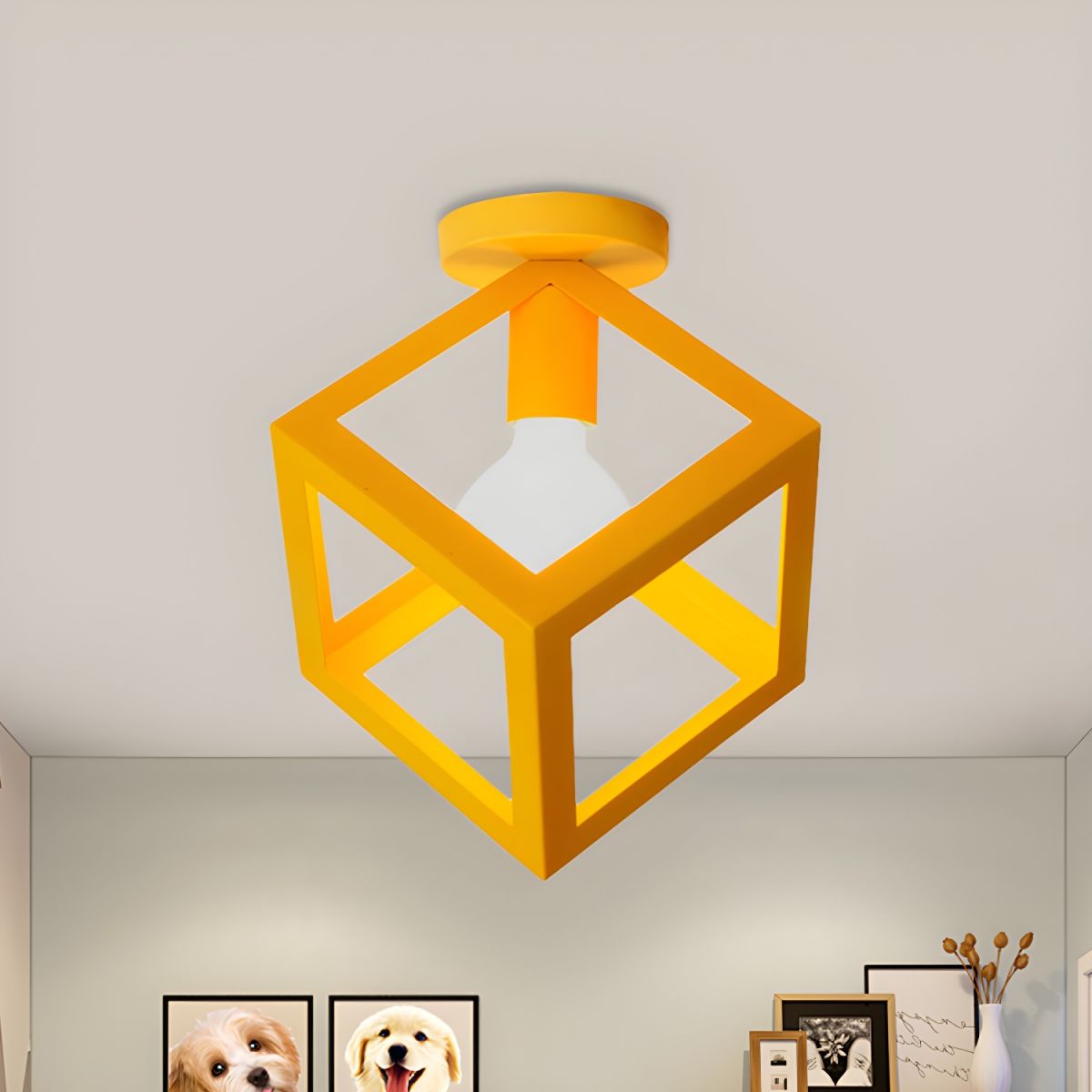 Square Bedroom Semi Flushmount Contemporary Metal 1 Bulb Blue Flush ...