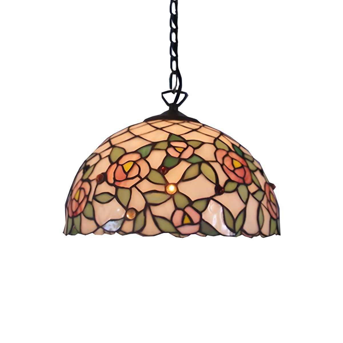 Victorian Rose Ceiling Pendant Light 1 Light Pink Stained Glass Hanging ...