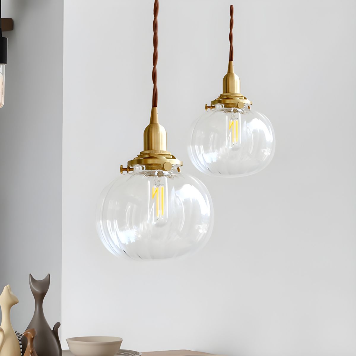 Pumpkin Designed Pendant Light Kit Simplicity Clear Ribbed Glass Single ...