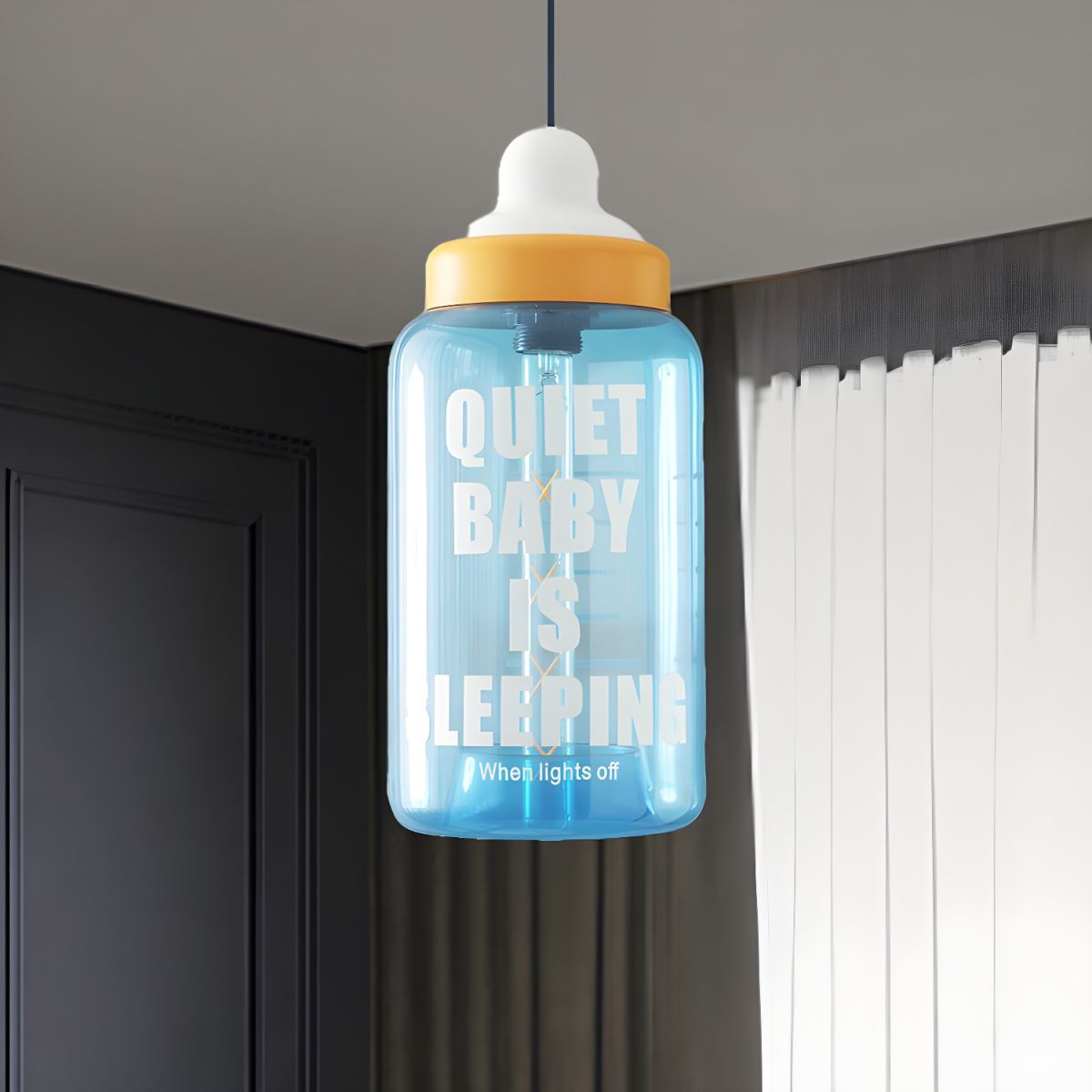 Blue Milk Bottle Drop Pendant Kids 1 Light Blue Glass Hanging Light ...