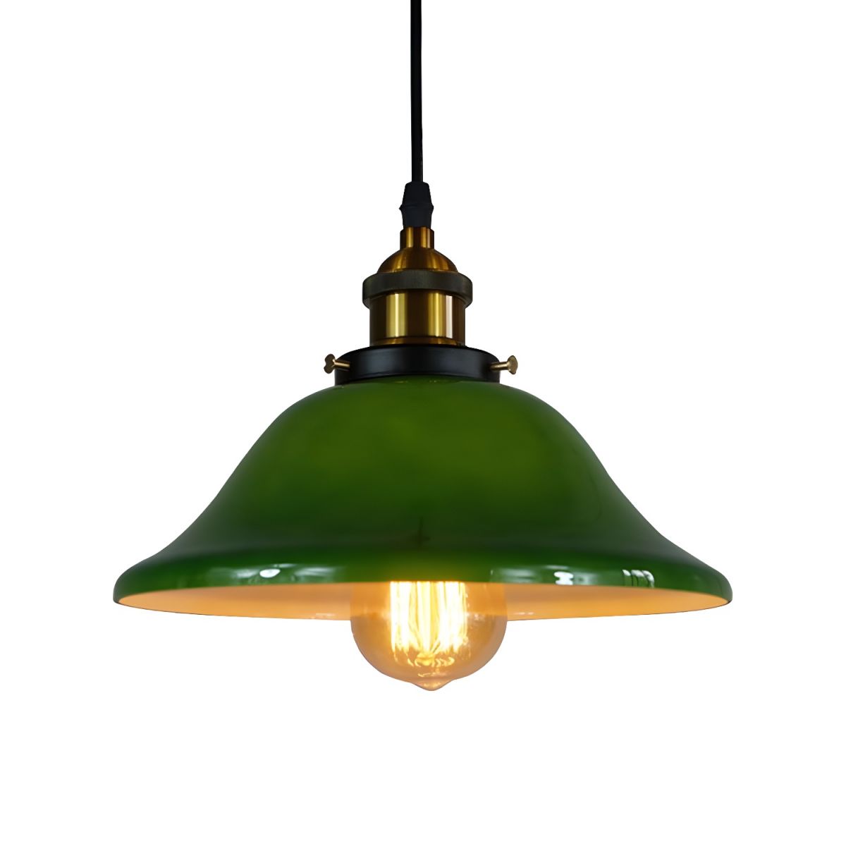 Green 1-Bulb Suspension Lamp Farmhouse Metallic Bell Shade Pendant ...