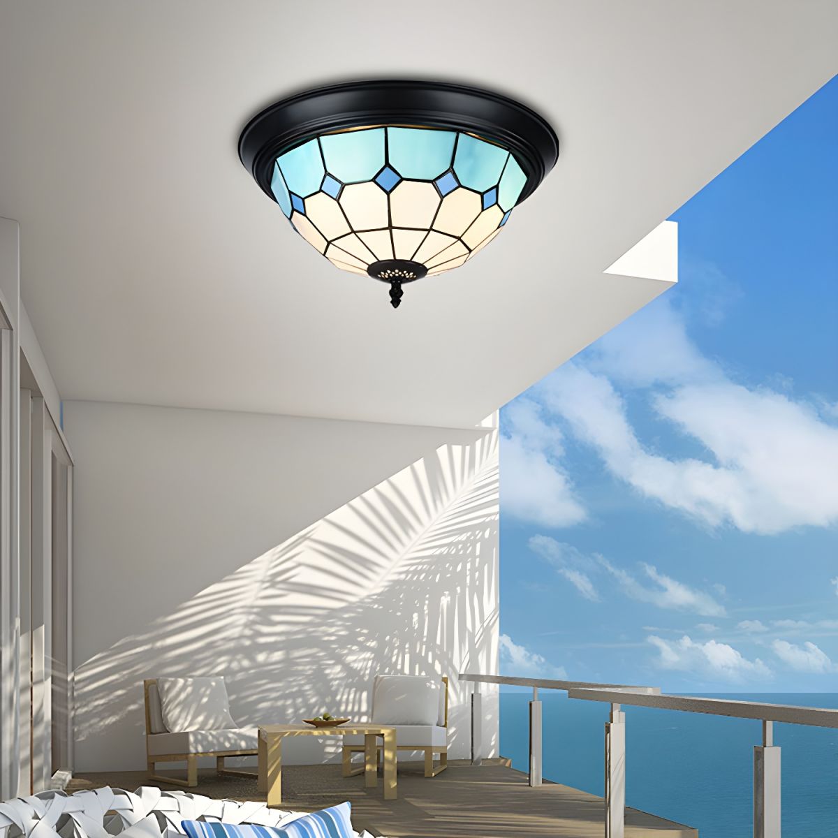 Dome Shade Flush Light Gridded Glass Mediterranean LED Flush Ceiling ...