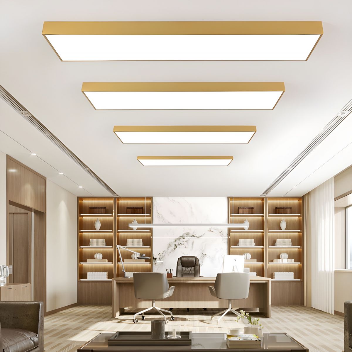 New Modern Office LED Flush Light Wood Rectangular Ceiling Lamp with 1 ...