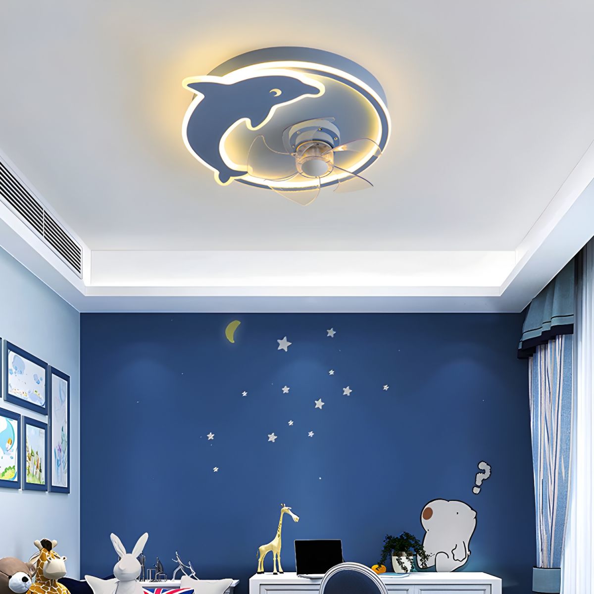 Blue Dolphin Ceiling Fan Light Cartoon LED Acrylic Semi Mount Lighting ...