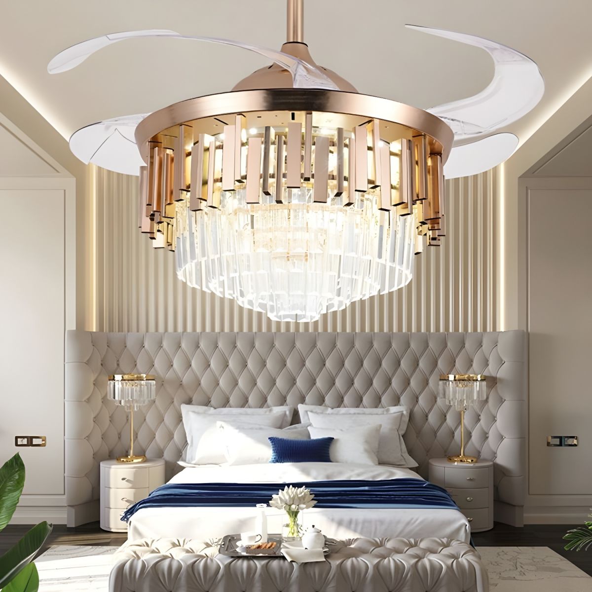 3 - Blade Dimmable Ceiling Fan Glam LED Ceiling Fan with Crystal ...