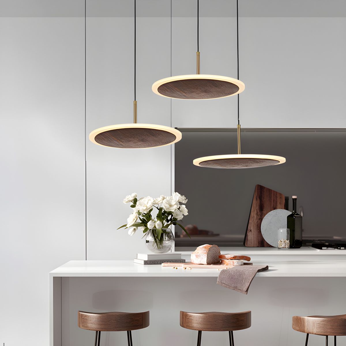 Modern Wood Pendulum Light Circle LED Hanging Ceiling Light for Tea ...